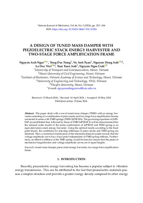Pdf A Design Of Tuned Mass Damper With Piezoelectric Stack Energy