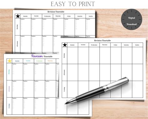 Weekly Printable Revision Timetable Planner Study Timetable Digital