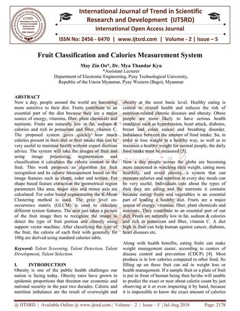 Fruit Classification And Calories Measurement System Pdf Healthy