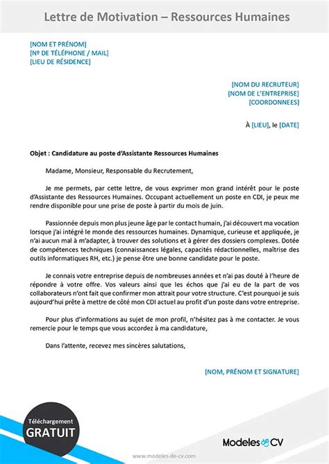 Exemple De Lettre De Motivation Gratuite Tlcharger Pour Word
