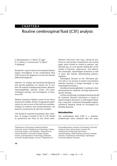 Routine Cerebrospinal Fluid Csf Analysis Docslib