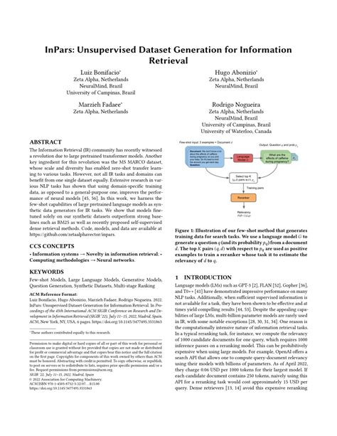 Pdf Inpars Unsupervised Dataset Generation For Information Retrieval