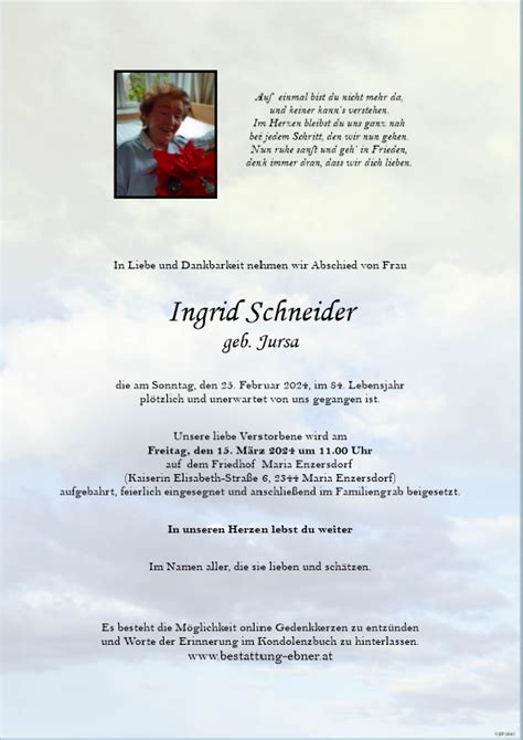 Ingrid Schneider Bestattung Ebner