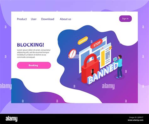 internet website blocking abusive users isometric landing page with