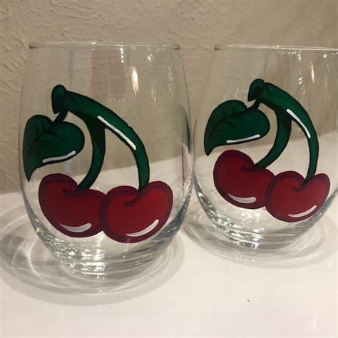 Cherry Drink Glasses Etsy