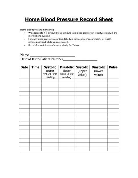 Blood Pressure Log Sheet Printable