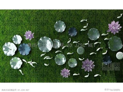 屏幕截图 水葫芦 图画现代新中式荷花鱼群花艺陈设品组合 模型ID124322 3dmax模型 植物模型3dmax模型