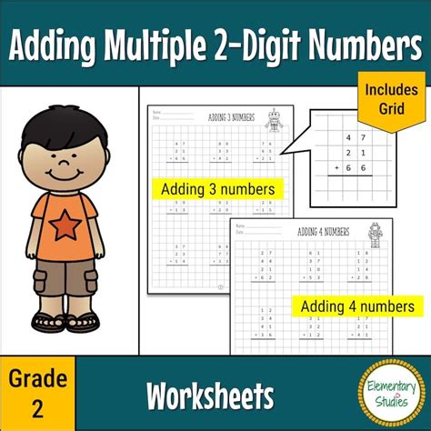 Adding Multiple Two Digit Numbers Grid Assisted Worksheets