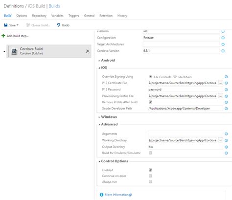 Vsts Agent Not Building Cordova Ios Application Stack Overflow