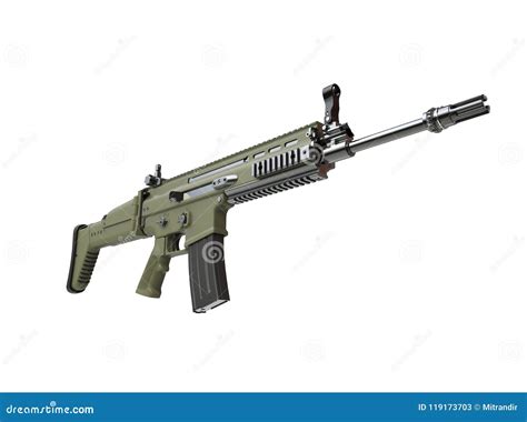 Modern Army Assault Rifle Green Low Angle Shot Stock Illustration