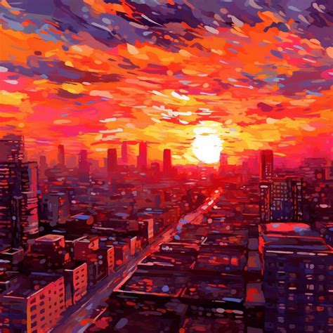 Pintura Vectorial De Una Puesta De Sol Sobre Una Ciudad Foto Premium