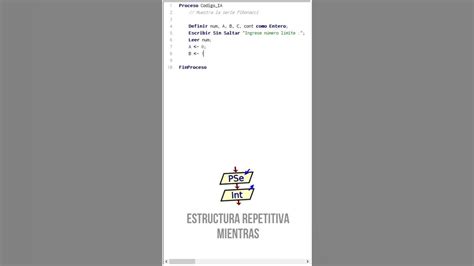 🟡 Pseint Algoritmo Que Muestra La Serie Fibonacci En Pseint Shorts