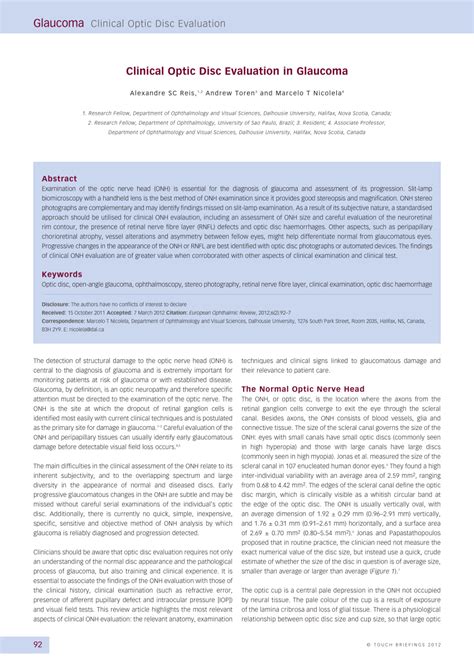 Pdf Clinical Optic Disc Evaluation In Glaucoma