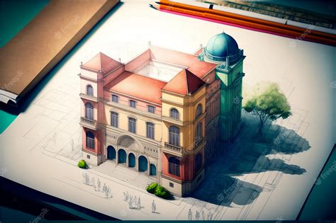 Premium Photo Perspective Pop Out Colored Architecture Sketch Artists