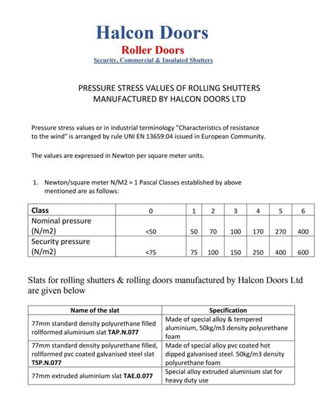 Pressure Stress Values Of Rolling Shutters Halcon Doors