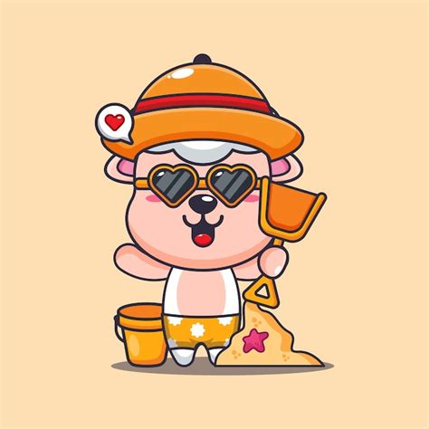 Premium Vector Cute Sheep In Sunglasses Play Sand Beach Cartoon