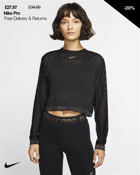 Nike Pro Womens Long Sleeve Mesh Crop Top Nike Gb Black Mesh Crop