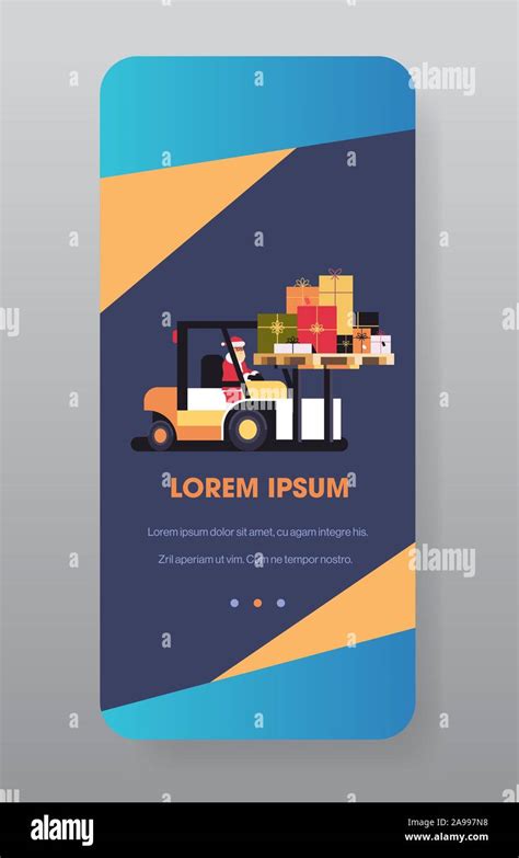 Santa Claus Driving Forklift Truck Loading Colorful T Present Boxes