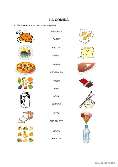 Los alimentos básicos Español ELE hojas de trabajo pdf doc
