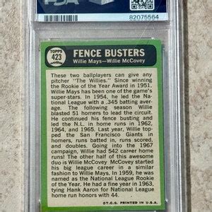 1967 Topps 423 Fence Busters W Willie Mays Willie Mccovey HOF PSA 5