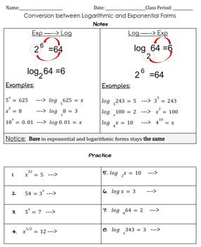 Logarithmic And Exponential Functions Conversions And Equations Bundle