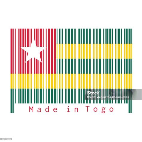 바코드 Togolese 플래그 노랑 녹색 교류의 5 개의 동등한 수평 밴드의 색 설정 빨간 구획 함께 화이트 스타 베어링 가격에