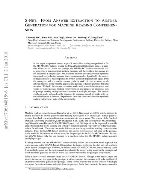 Pdf S Net From Answer Extraction To Answer Generation For Machine