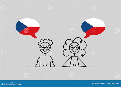 Czech Speakers Cartoon Boy And Girl With Speech Bubbles In Czech Flag Colors Learning Czech