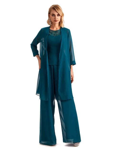 Elegant Chiffon Jewel Sleeveless Pant Suit Mother Of The Bride With