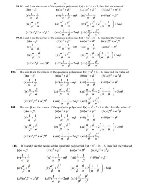 Maths Polynomial Questions Pdf