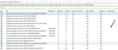 sccm software update group architecture column not populating
