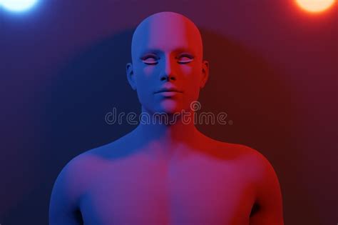 3d Rendering Of A Portrait Of A Red Matte Bald Woman On A White