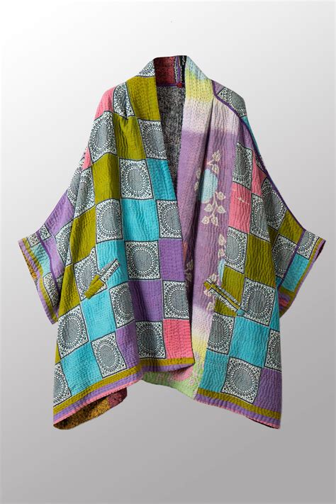 Vintage Cotton Kantha Double Collar Poncho Cv4323 0042a Mieko