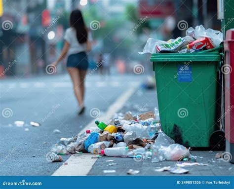 Urban Littering Creates Environmental Concerns In A Busy Street During