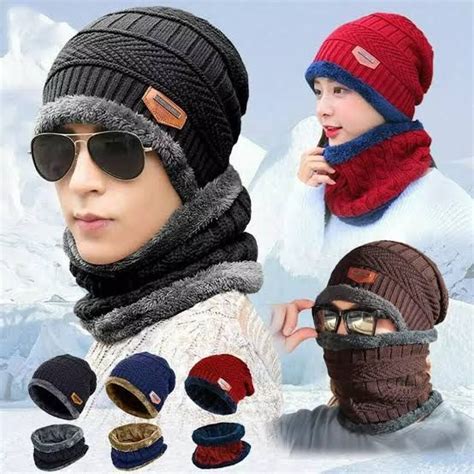 Winter Woolen Beanie Hat And Neck Warmer Set For Men And Women Knitted