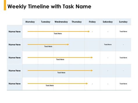 Weekly Timeline With Task Name Compare Ppt PowerPoint Presentation Pictures Graphics Download