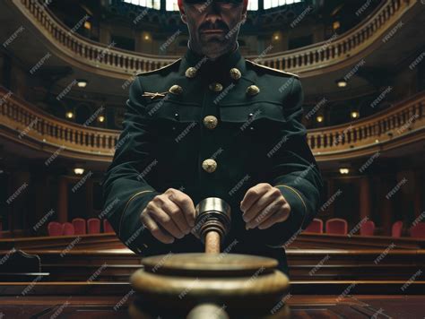 Man Wearing Judge Uniform Holding Judge39s Gavel Waisthigh Photography