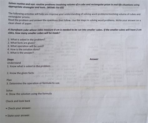 Solved Solves Routine And Non Routine Problems Involving Volume Of A