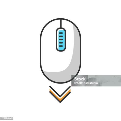 마우스 흰색 Rgb 색상 아이콘을 아래로 스크롤합니다 인터넷 페이지 검색 및 스크롤 방향을 가리키는 웹 커서입니다 웹 사이트