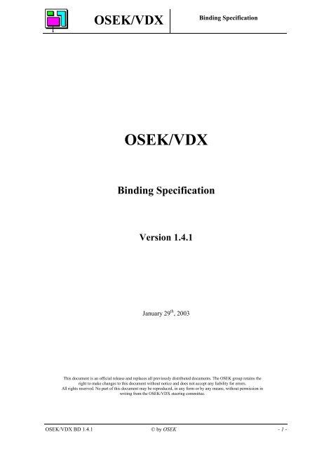 Specification Osek Vdx Binding Specification