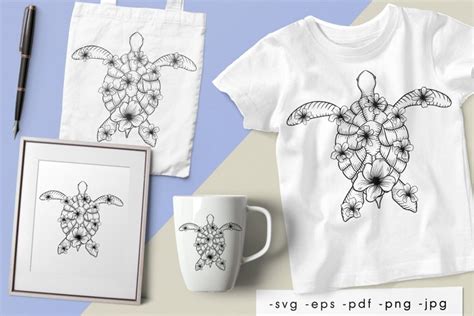 Boho Illustration Sea Turtle In Flowers