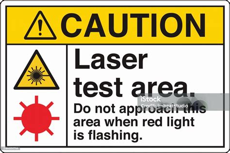 Ansi Z535 안전 표지 표시 라벨 기호 픽토그램 표준 주의 레이저 테스트 영역 빨간색 표시등이 깜박일 때 이 영역에 접근하지 마십시오 텍스트가 있는 두 개의 기호 풍경