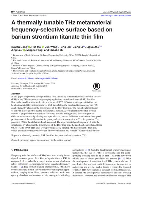Thermally Tunable THz Metamaterial Frequency Selective Surface Based On BST Thin Film Request PDF