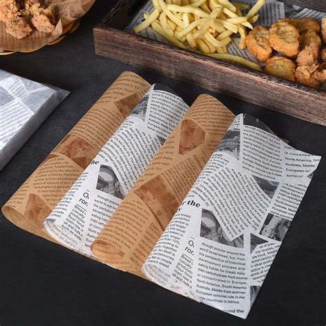 100pcs 신문 인쇄 오일 종이 음식 포장지 종이 빵 버거 튀김 비 스틱 베이킹 샌드위치 패드 Aliexpress