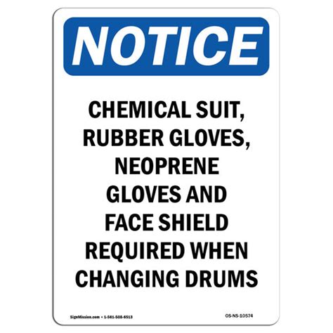 Signmission Osha Notice Chemical Suit Rubber Gloves Sign Heavy Duty