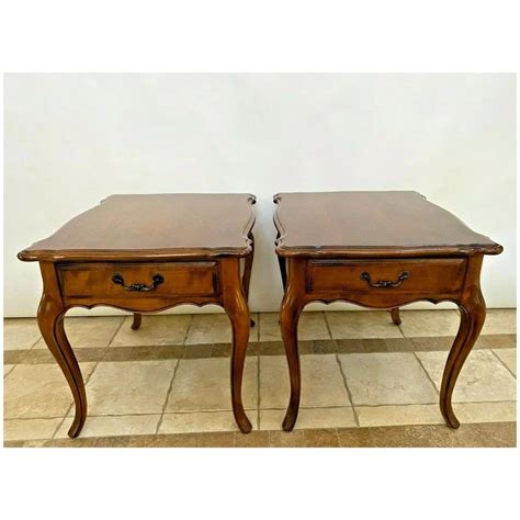 Ethan Allen Side Tables Walnut Nightstands Single Drawer Matching Pair