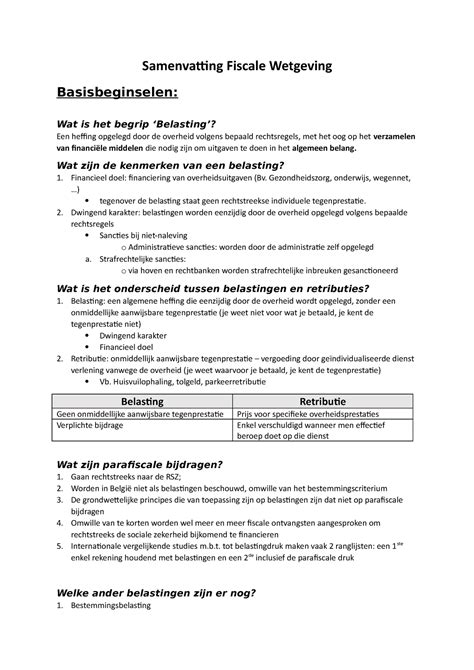 Samenvatting Fiscale Wetgeving Basisbeginselen Samenvatting Fiscale