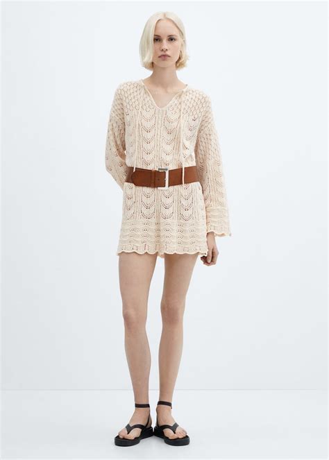 Mango Flared Sleeve Crochet Dress