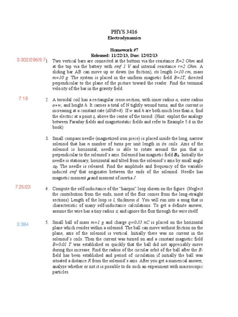 Problems For Electromagnetism Pdf Inductance Magnetic Field