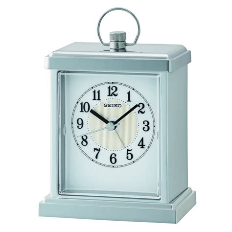 Silver Tone Seiko Quartz Battery Carriage Mantle Clock Qhe148s